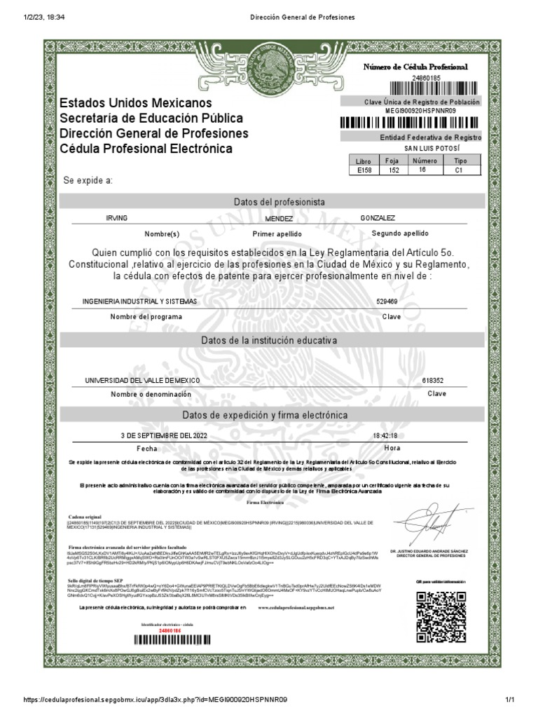 Cédula Profesional Electrónica en México | PDF | México | Gobierno