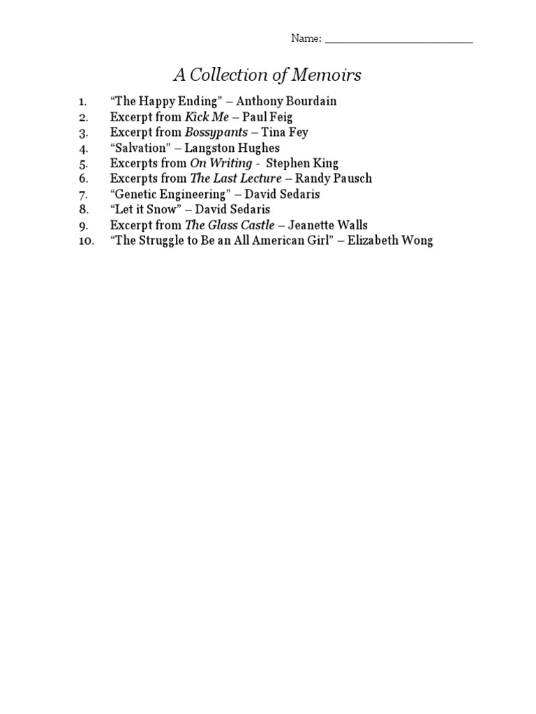 Memoir Excerpts Packet | PDF