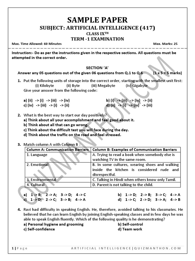 AI paper sample outlines key exam concepts | PDF | Artificial ...