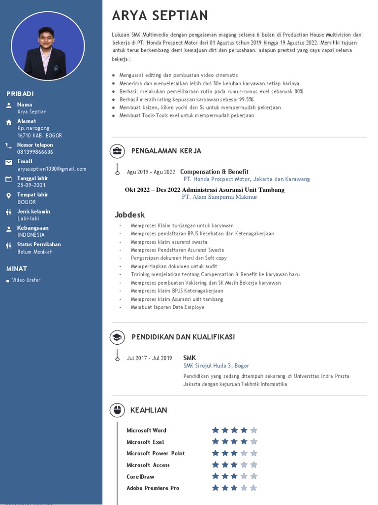 CV Arya Septian | PDF | Karier & Perkembangan