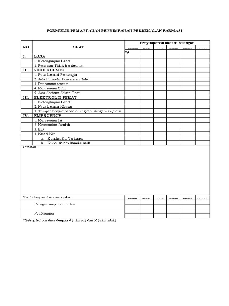 Formulir Pemantauan Penyimpanan Perbekalan Farmasi Pdf