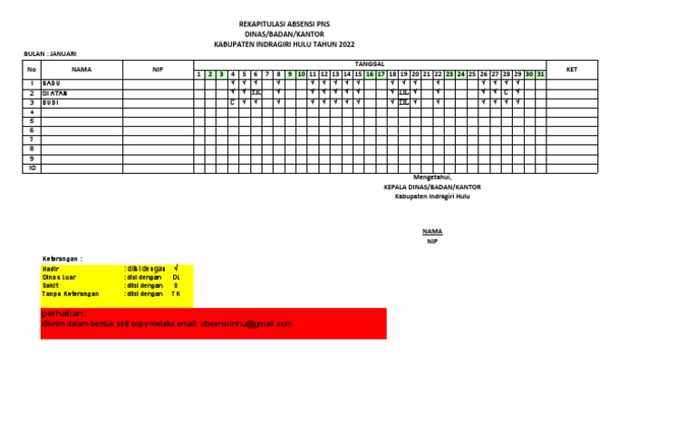Format Rekap Absen Tahunan 2022 | PDF