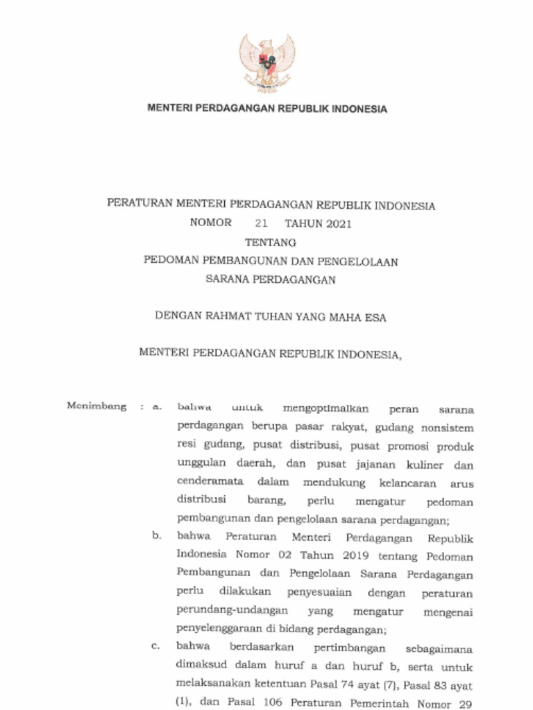 Permendag Nomor 21 Tahun 2021 | PDF