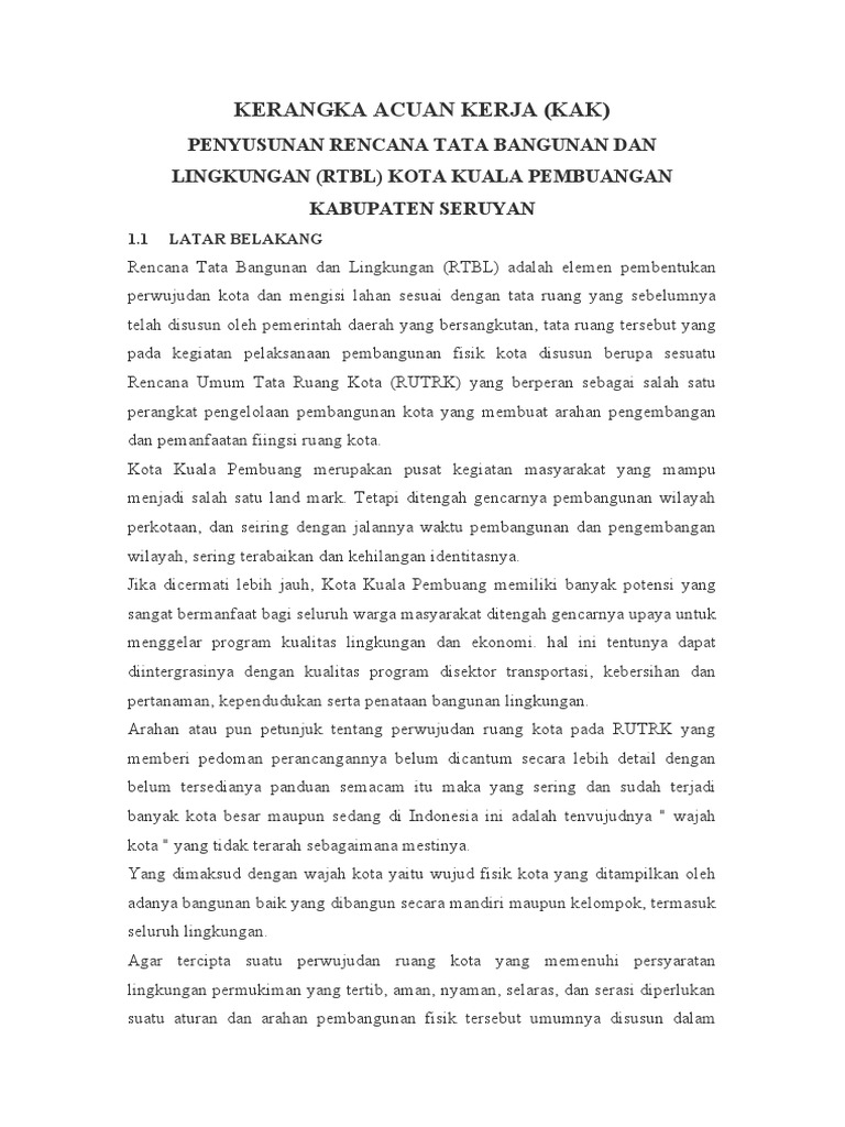 Kerangka Acuan Kerja RTBL Pembuang | PDF | Seni