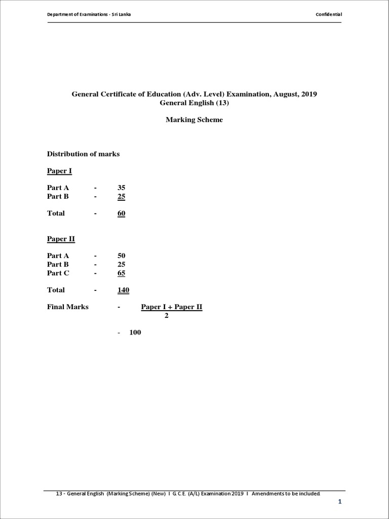 AL English Marking Scheme 2019 | PDF | Adverb | Word