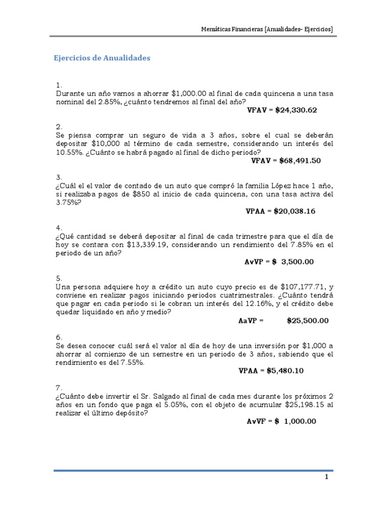 Análisis de ejercicios sobre anualidades y su valor presente/futuro | PDF | Interés | Economias