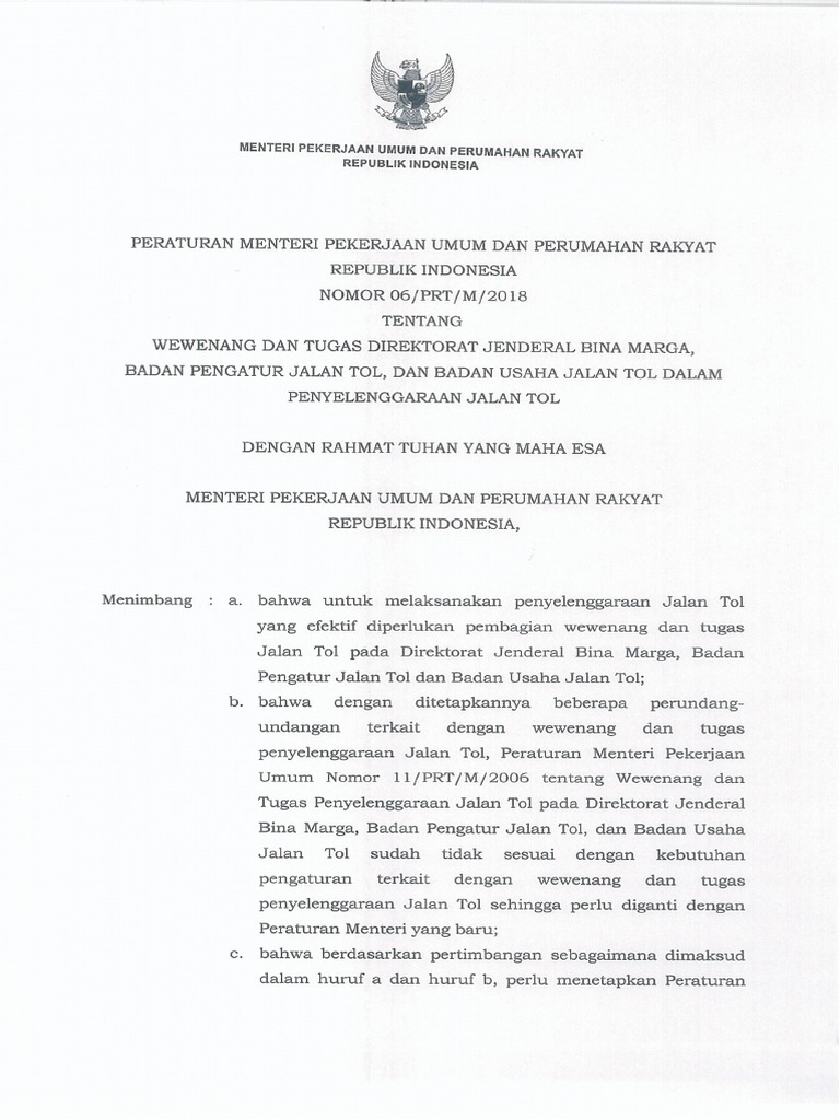 Surat Menteri PUPR Perihal Wewenang Dan Tugas Ditjen Bina Marga, Badan ...