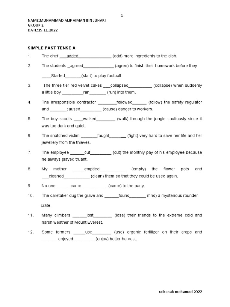 Simple Past Tense Practice # 1 | PDF