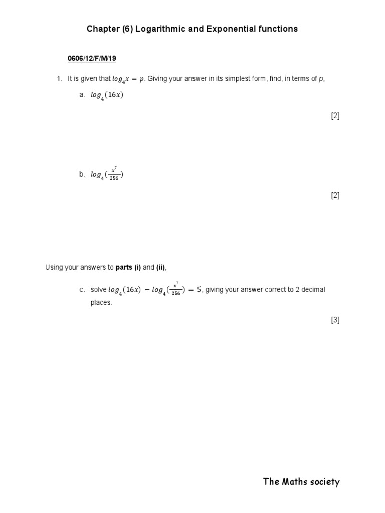 Chapter 6 Logarithmic and Exponential Functions | PDF | Function ...