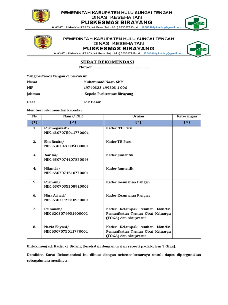 Form - SURAT Rekomendasi Kader | PDF