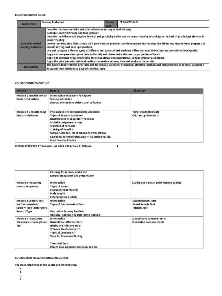 BISU SPM CourseGuide 09062021 | PDF | Perception | Evaluation