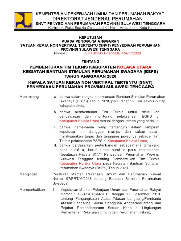 DrafT SK Tim Teknis Kab-Kota | PDF