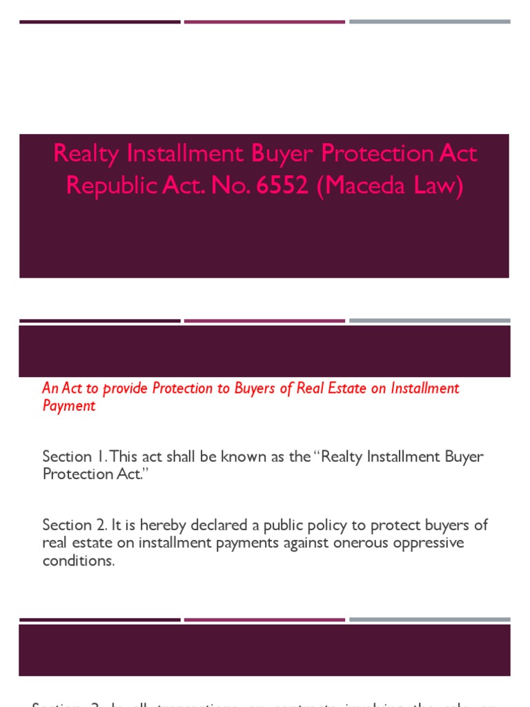 Ra 6552 Maceda Law | PDF | Payments | Real Property