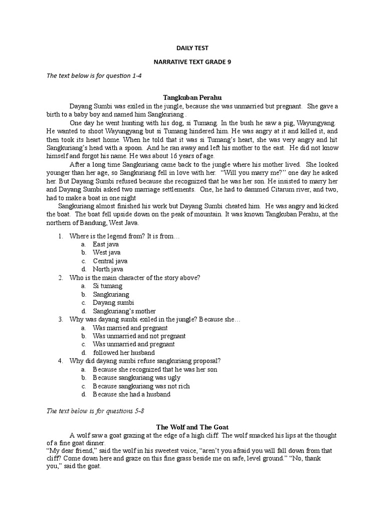 Grade 9 Narrative Text Quiz | PDF | Poetry