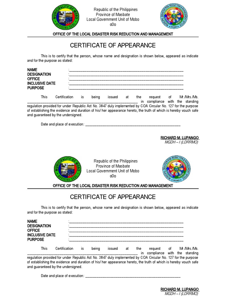 Certificate of Appearance | PDF | Business