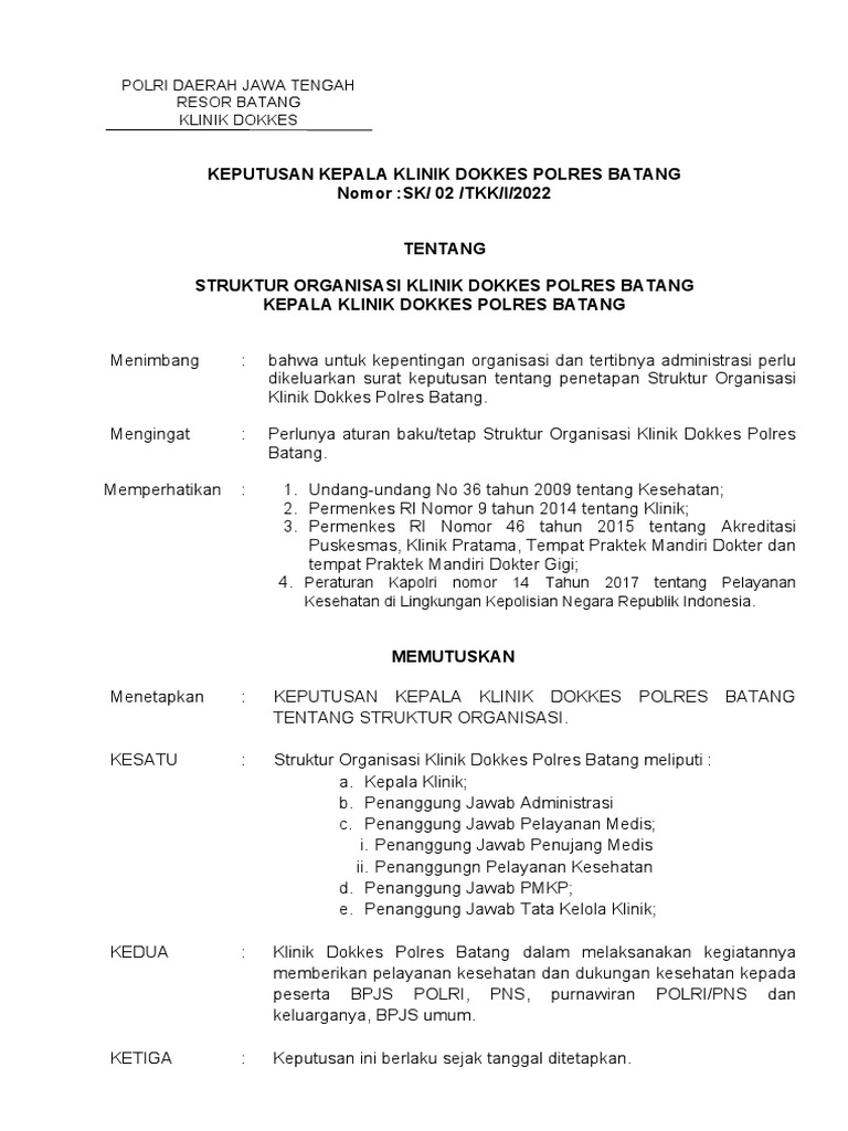 SK STRUKTUR ORGANISASI - Revisi | PDF