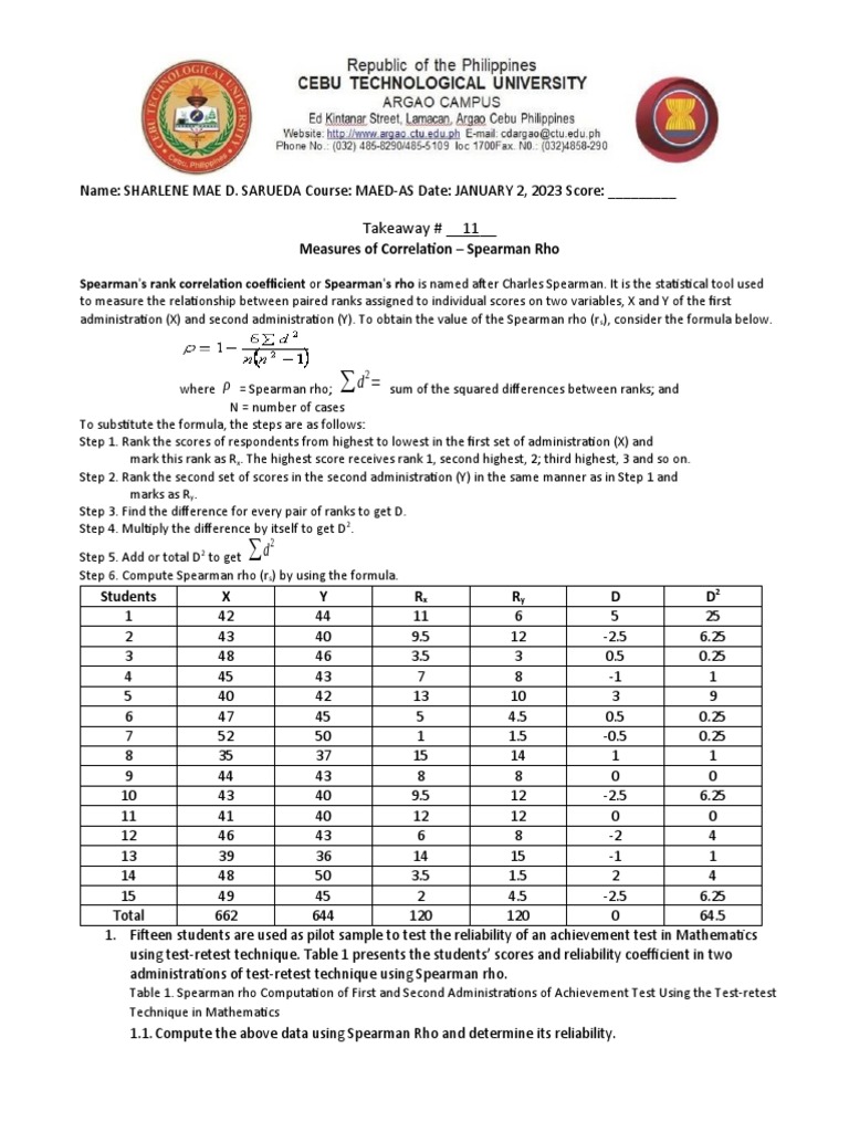 Takeaway #11 - Spearman Rho | PDF | Spearman's Rank Correlation ...