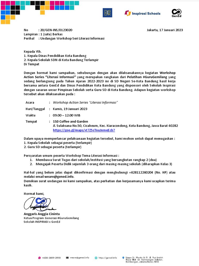 Surat Undangan Workshop Literasi Informasi - 19 Januari 2023 | PDF