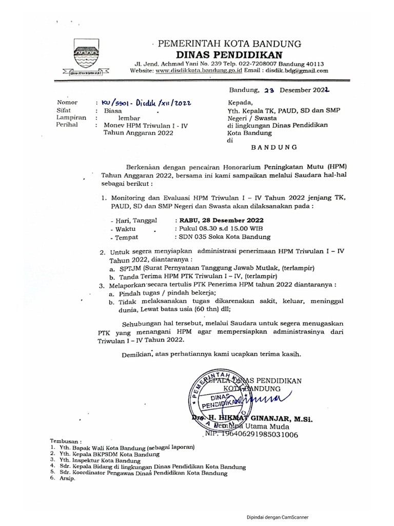 Surat Edaran Monev HPM 2022 | PDF