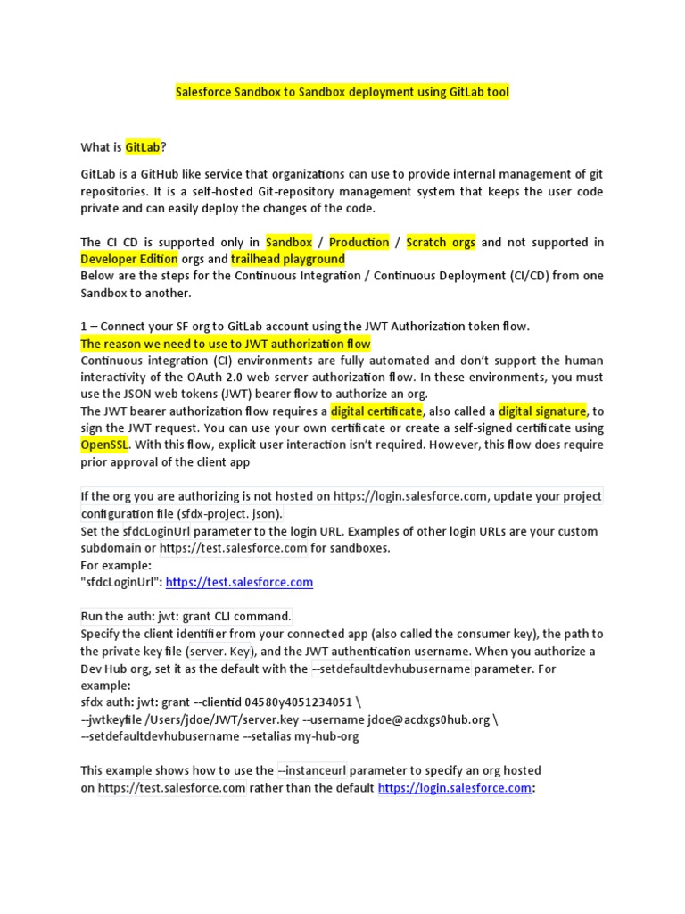 Salesforce Sandbox To Sandbox Deployment Using GitLab Tool | PDF | Public Key Certificate ...