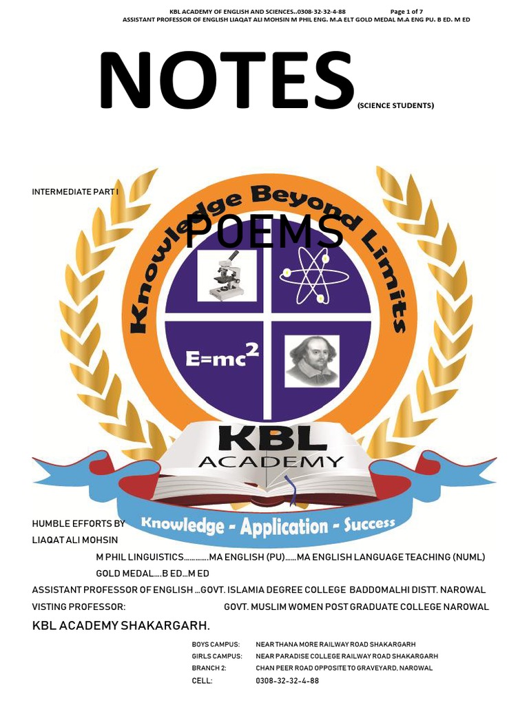 Notes First Year Poems Science Students | PDF | God | Ecclesiastes