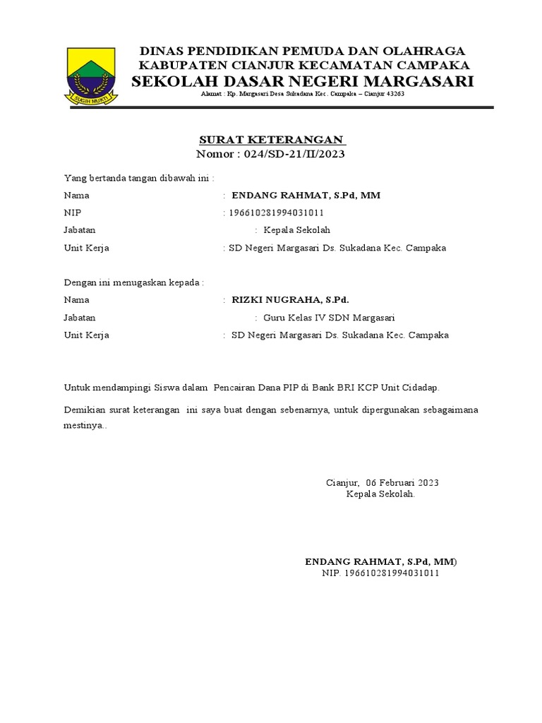 Surat Keterangan Pendampingan PIP 2023 | PDF