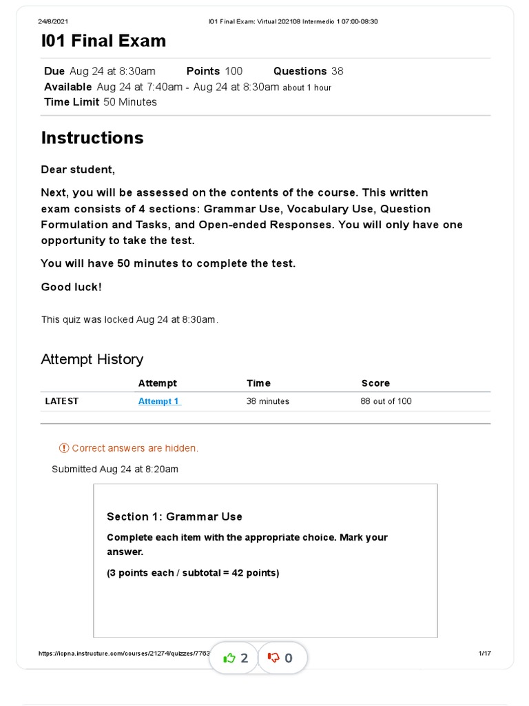 I01 Final Exam Instructions and Format | PDF