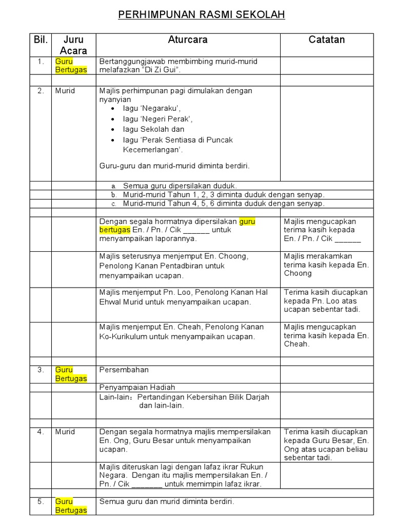 Perhimpunan Rasmi Sekolah (BM) | PDF