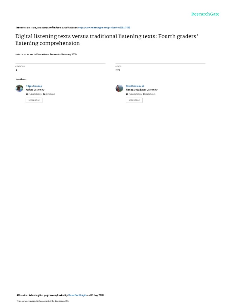 Digital Listening Texts Versus Traditional Listening Texts: Fourth ...