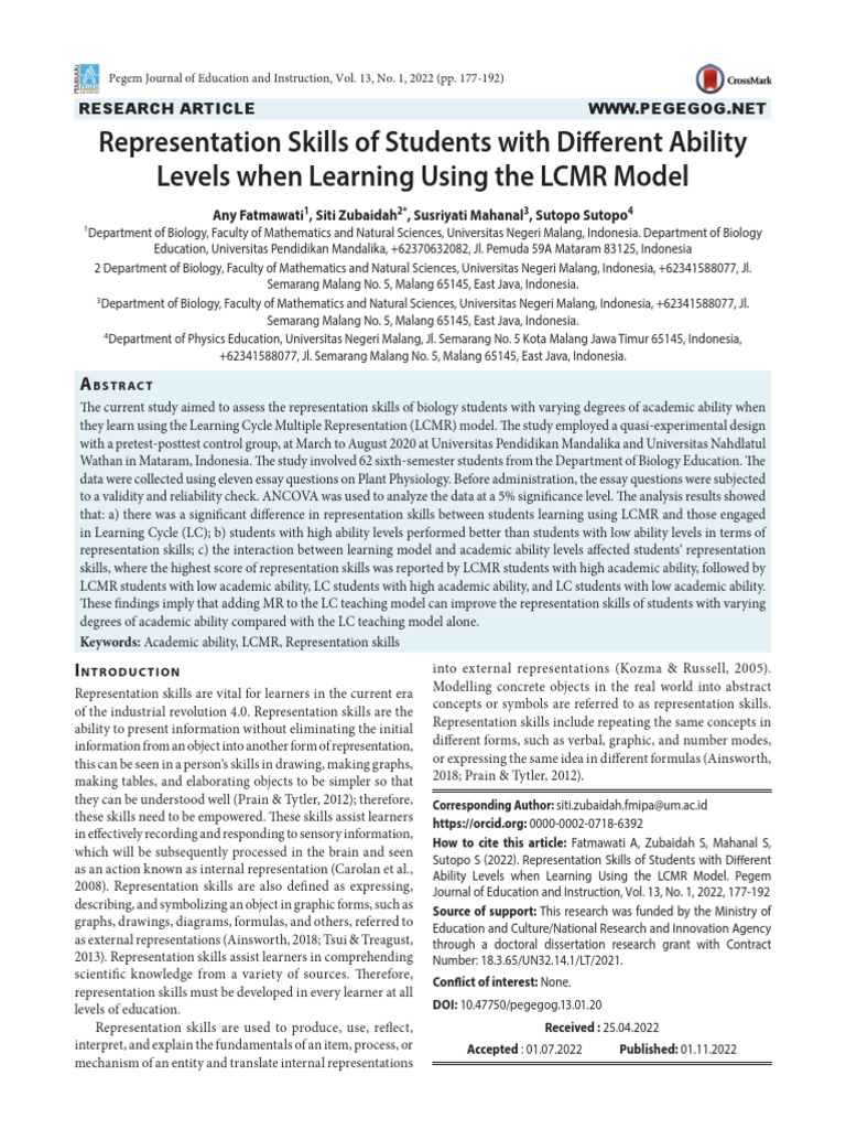 Representation Skills of Students With Different Ability Levels When ...