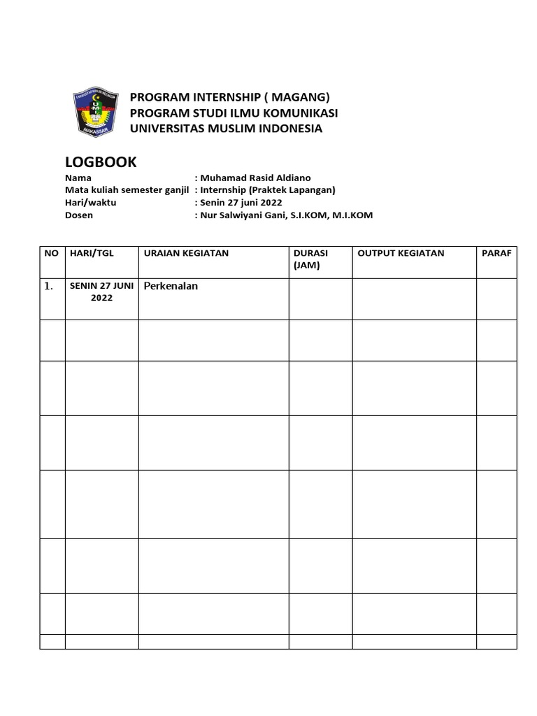 Form Logbook-Program Internship | PDF