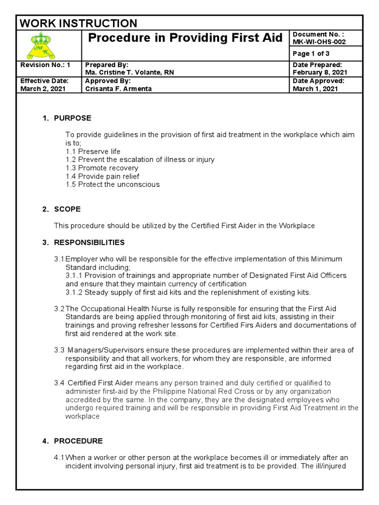 MKOPI-OHS-WI-002-Procedure in Providing First Aid Rev 1 - 03022021 ...