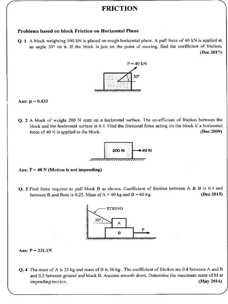 Question Bank (Friction) - 2 | PDF