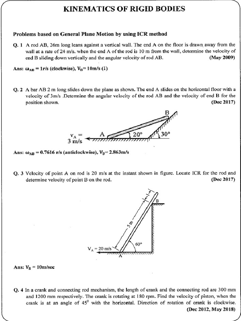 Question Bank (Kinematics of Rigid Bodies) | PDF