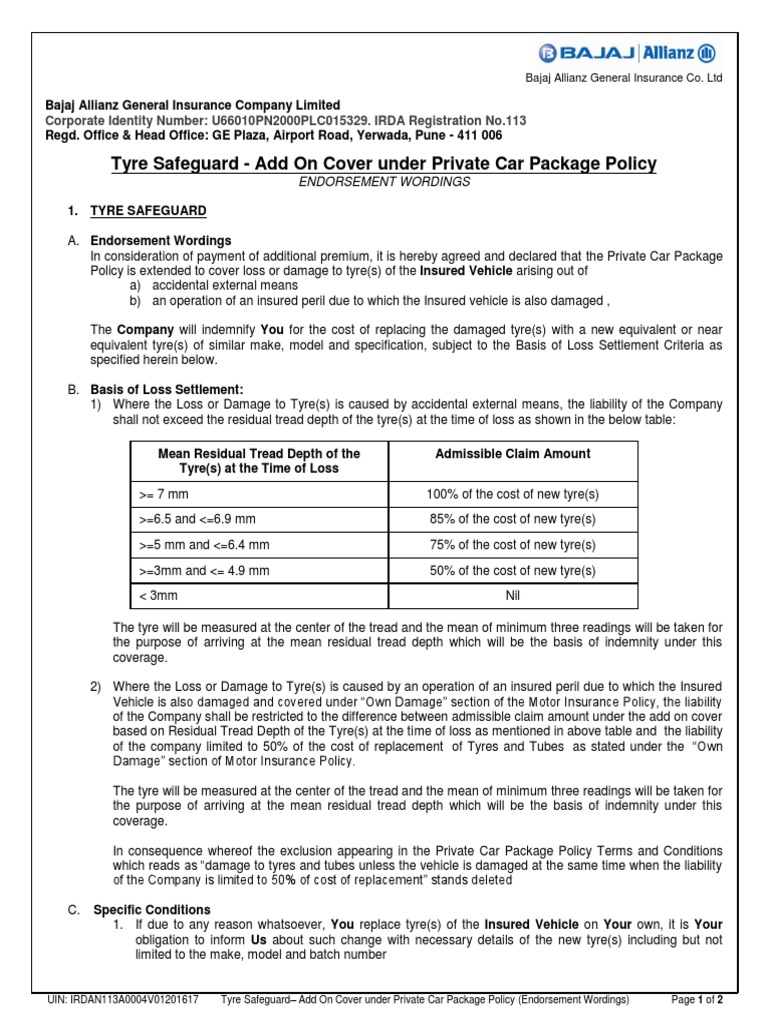 05 - Tyre Safeguard - Private Car | PDF | Insurance | Vehicle Insurance