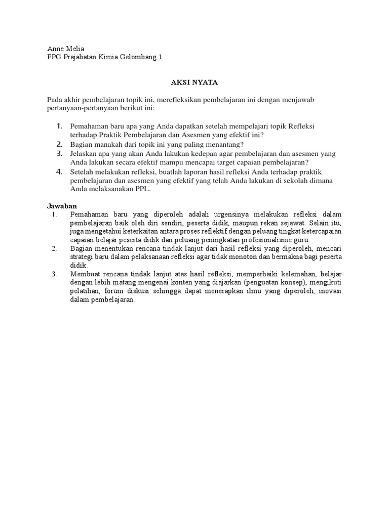 Anne Melia - Aksi Nyata (Pertanyaan Refleksi) | PDF