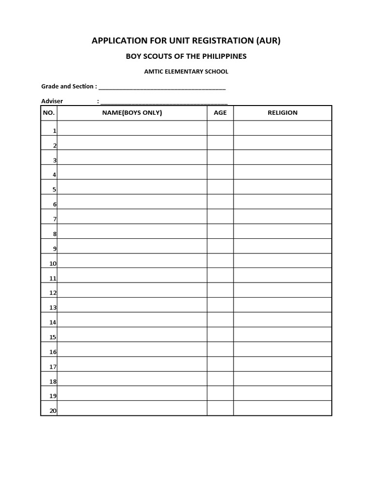 Boy Scouts Registration Form | PDF