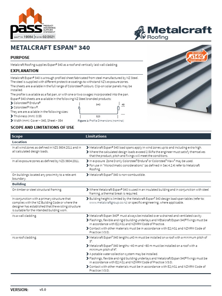Metalcraft Espan340 Pass v5 | PDF | Roof | Wall