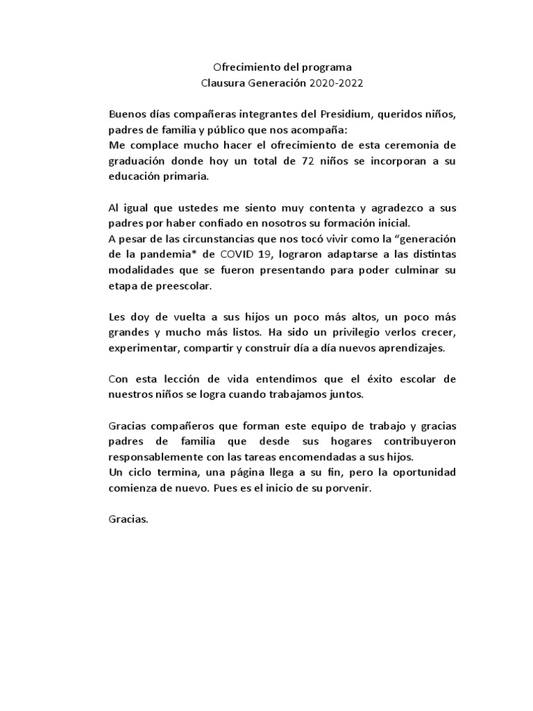 Ofrecimiento de Programa de Fin de Cursos | PDF