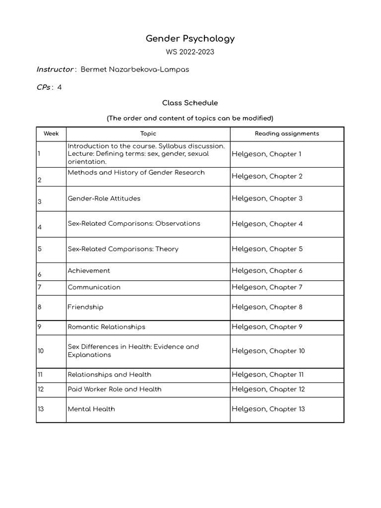 Gender Psychology (WS 2022-23) | PDF | Gender | Gender Studies