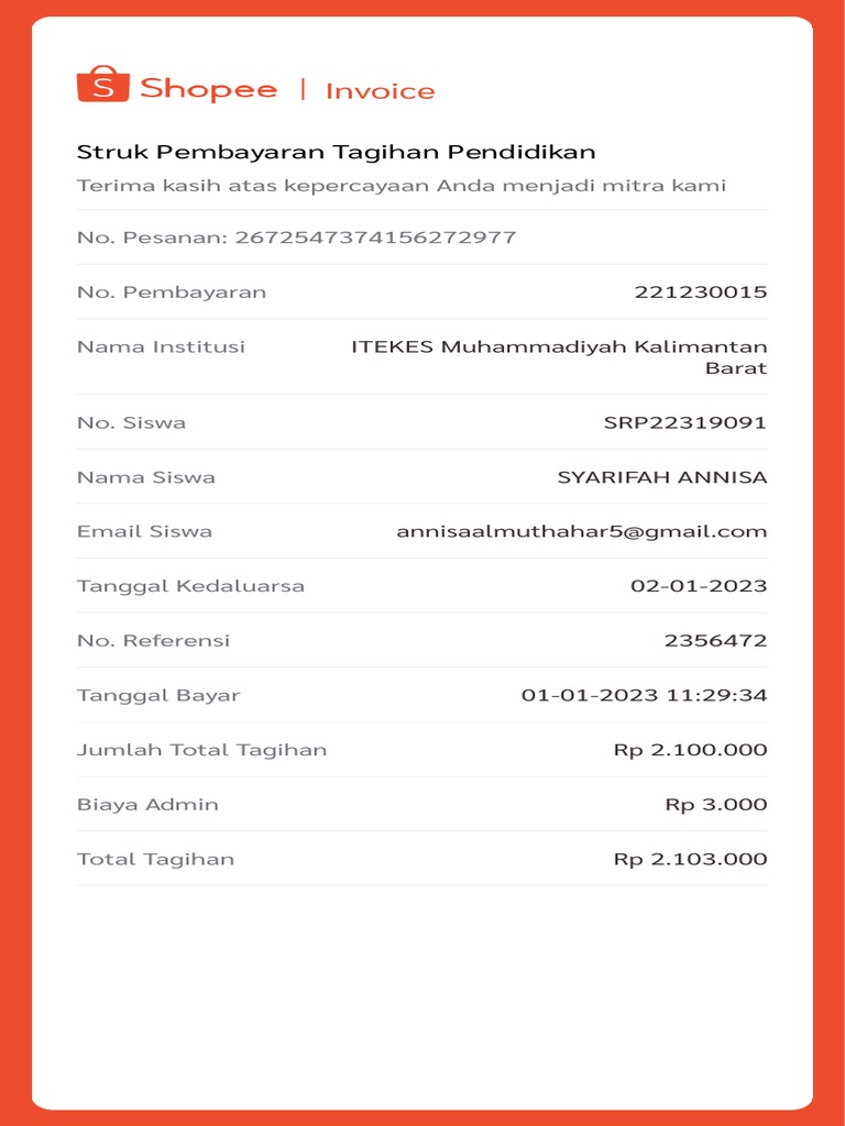 Invoice: Struk Pembayaran Tagihan Pendidikan | PDF