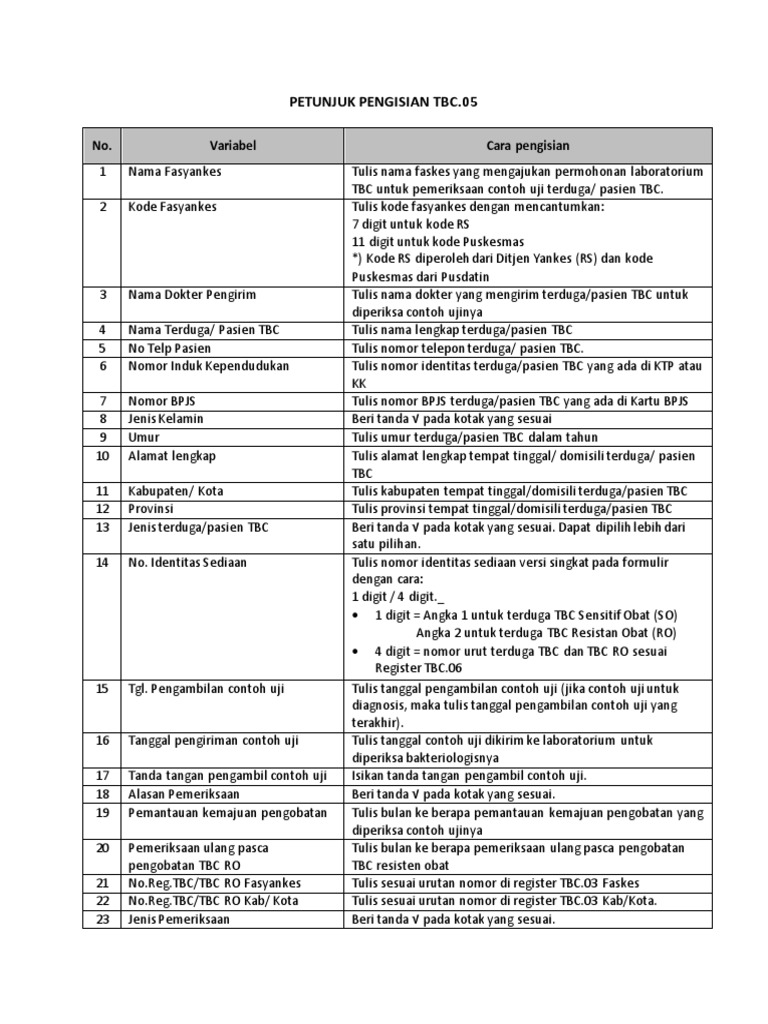 Panduan Pengisian Formulir TBC.05 | PDF