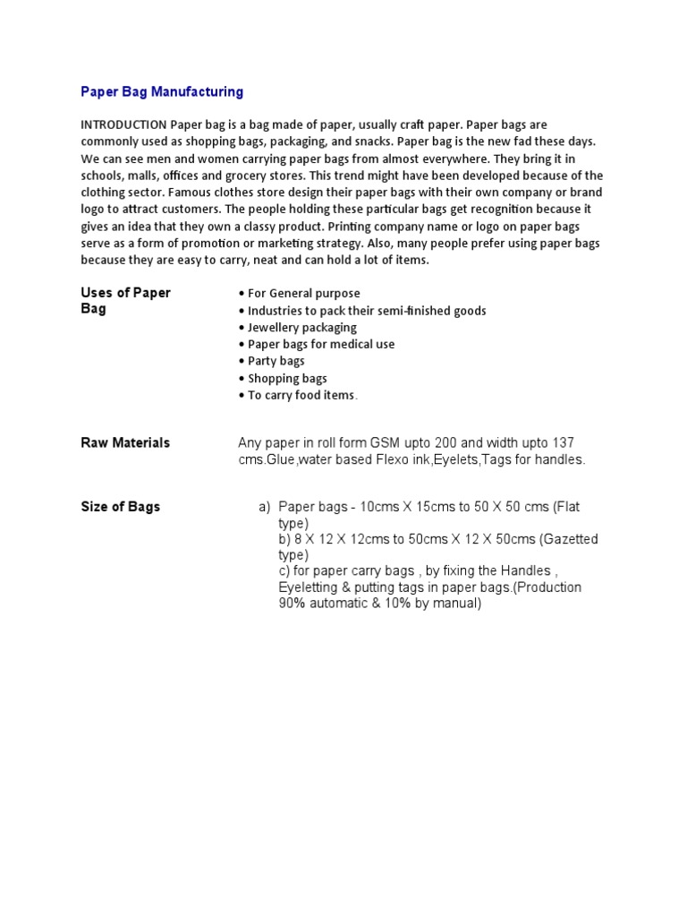 Project Report On Paper Bags | PDF | Paper | Business Process