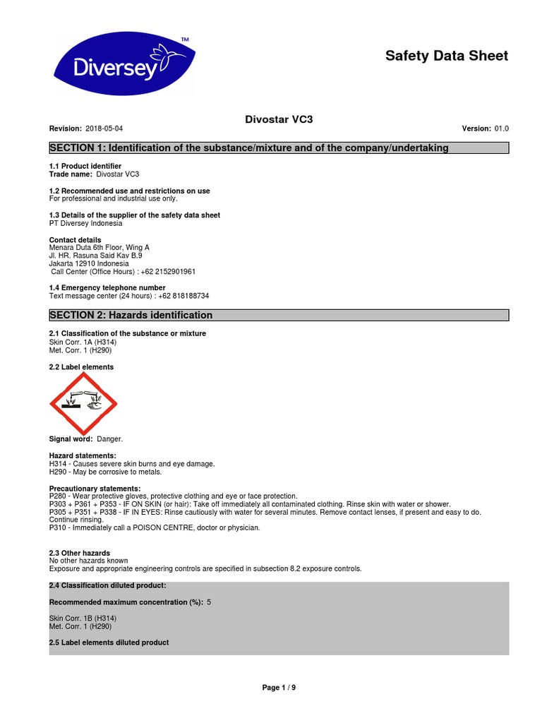 Divostar VC3 Safety Data Sheet | PDF | Self-Improvement | Wellness
