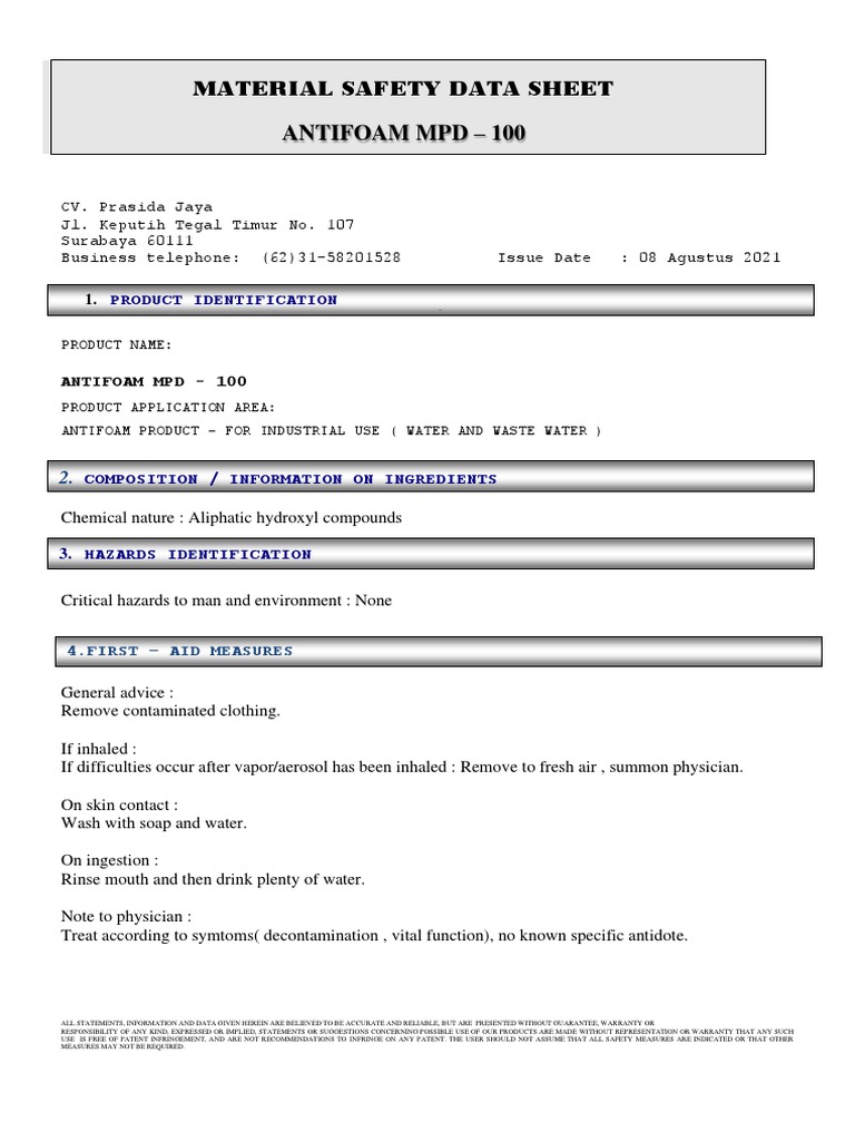 006 Antifoam MPD-100 Ags 26 | PDF | Toxicity | Water