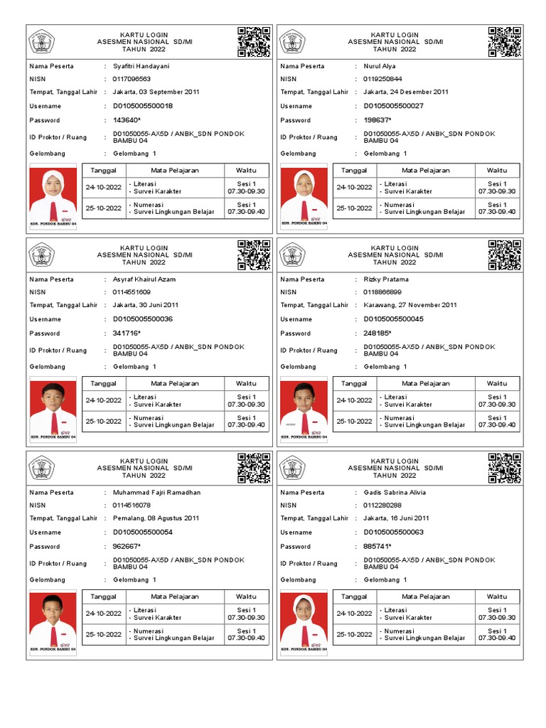 Kartu Login ANBK 2022+foto | PDF