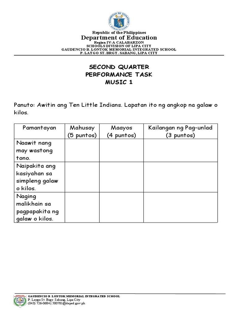 q2 Performance Task Music Arts Pe Health | PDF