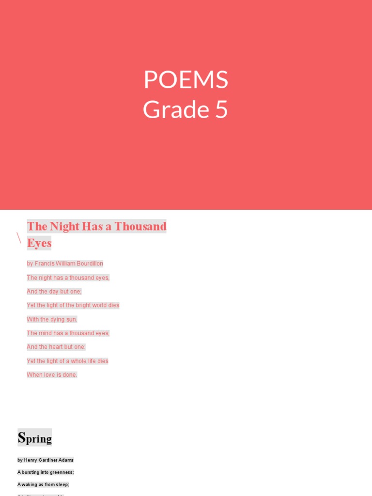 Poems Grade 5 | PDF
