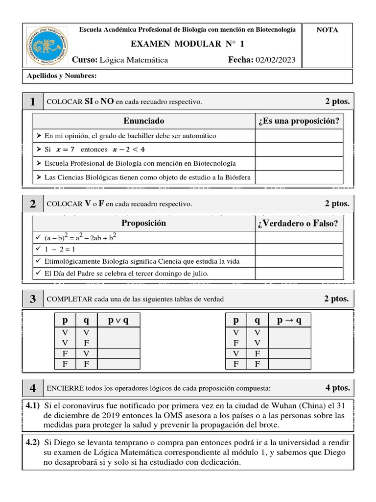 Examen Módulo 1 (2022-2) | PDF | Proposición | Lógica