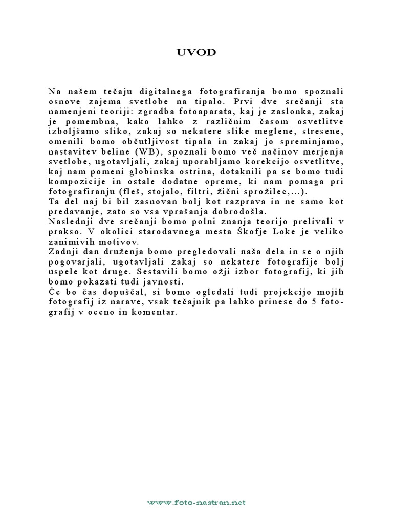 Zacetni Tecaj Digitalne Fotografije3 | PDF